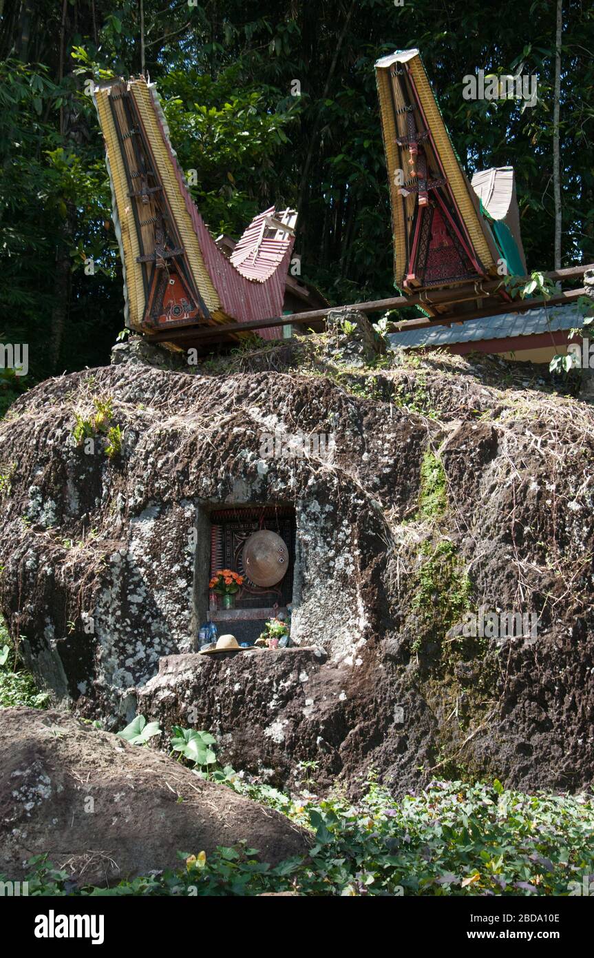 The traditional Toraja tomb stone locate at Bori Kalimbuang site in ...