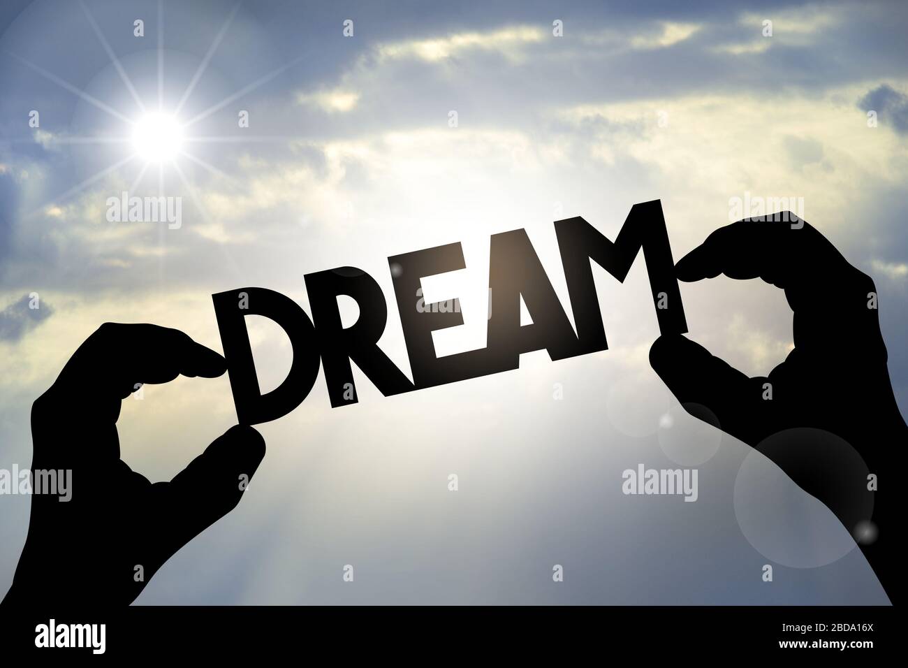 Dream concept - hands, text, sky Stock Photo - Alamy
