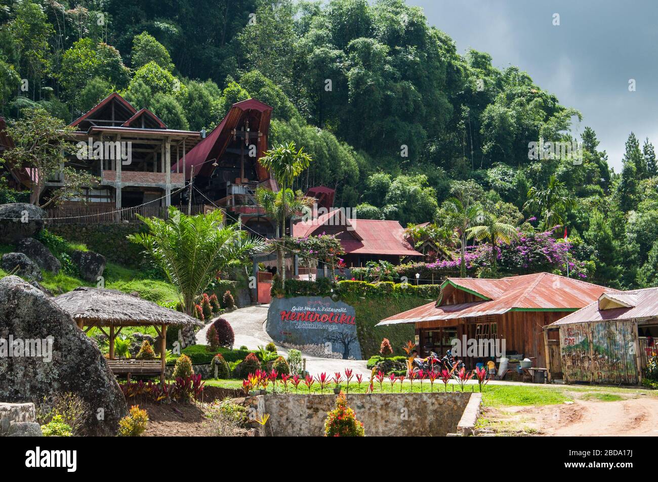 Guest houses stands on the mountain of Tana Toraja in Indonesia.Tana ...