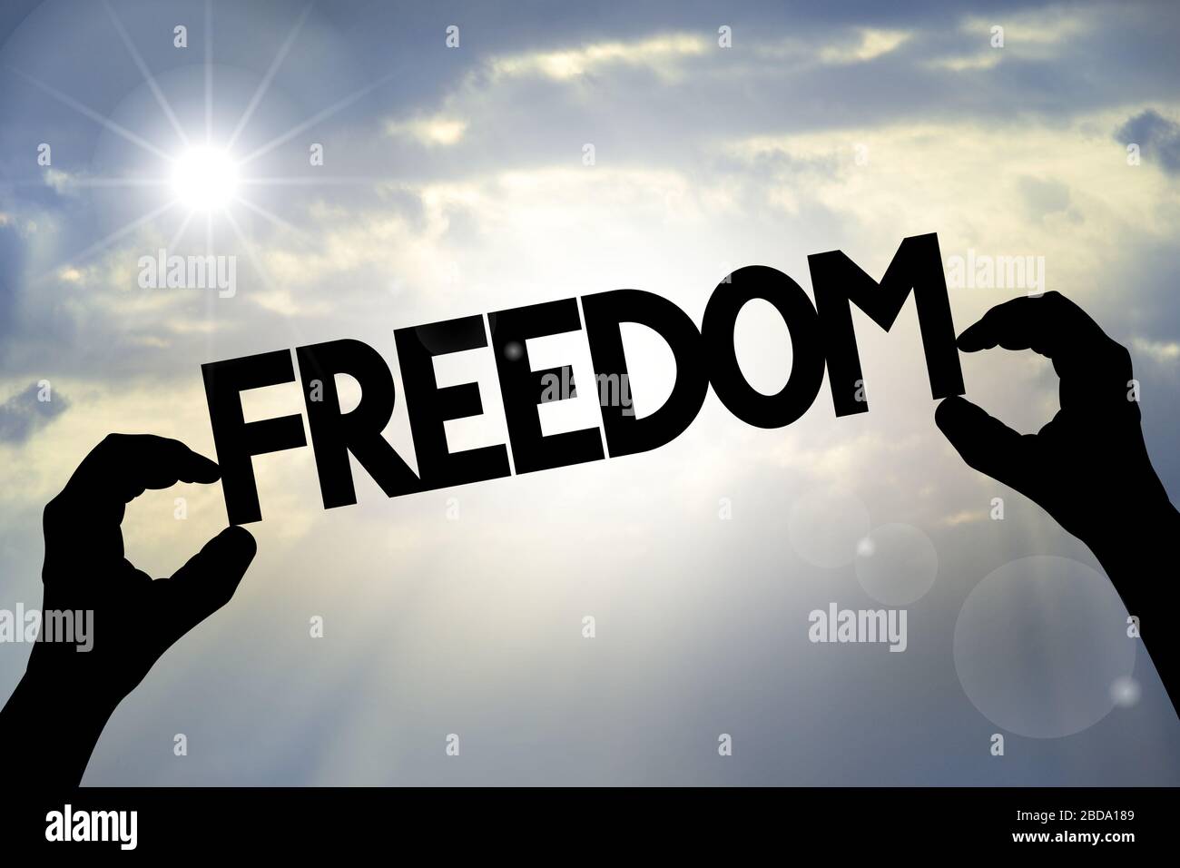 Freedom concept - hands, text, sky Stock Photo - Alamy