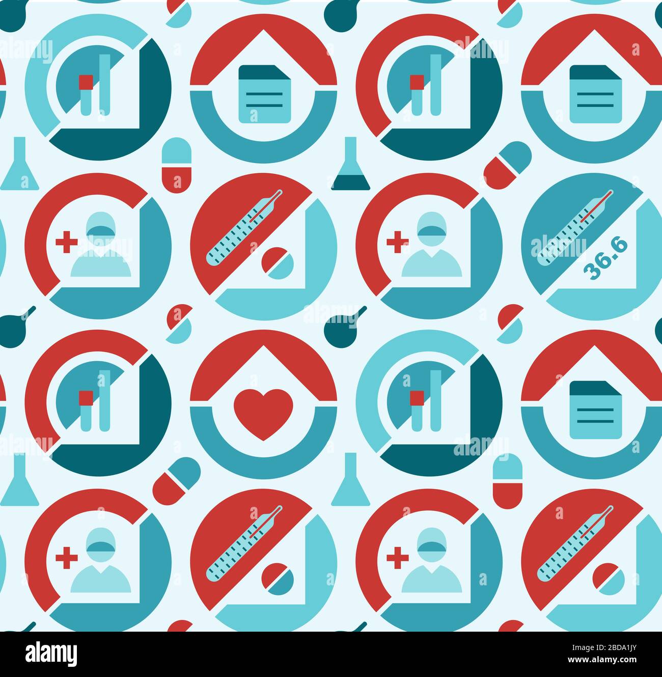 Medicine geometry pattern. Doctor, test tubes, tablets in a circles ...