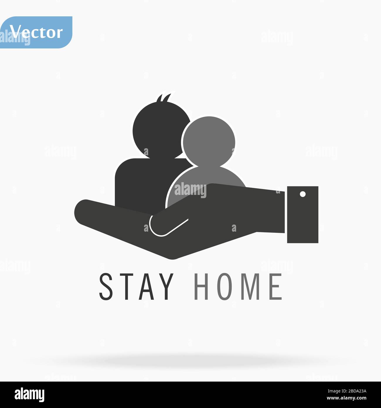 Flat hand showing the icon of home - Stay at home icon vector ...