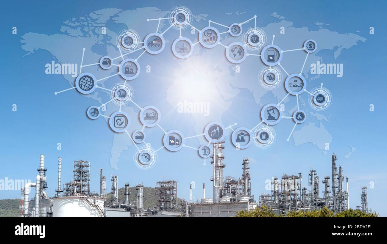 The oil refinery at industry zone. icons concept modern of fuel ...