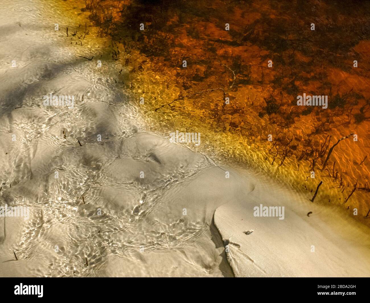 colorful abstract picture where spring water connects with lake water ...