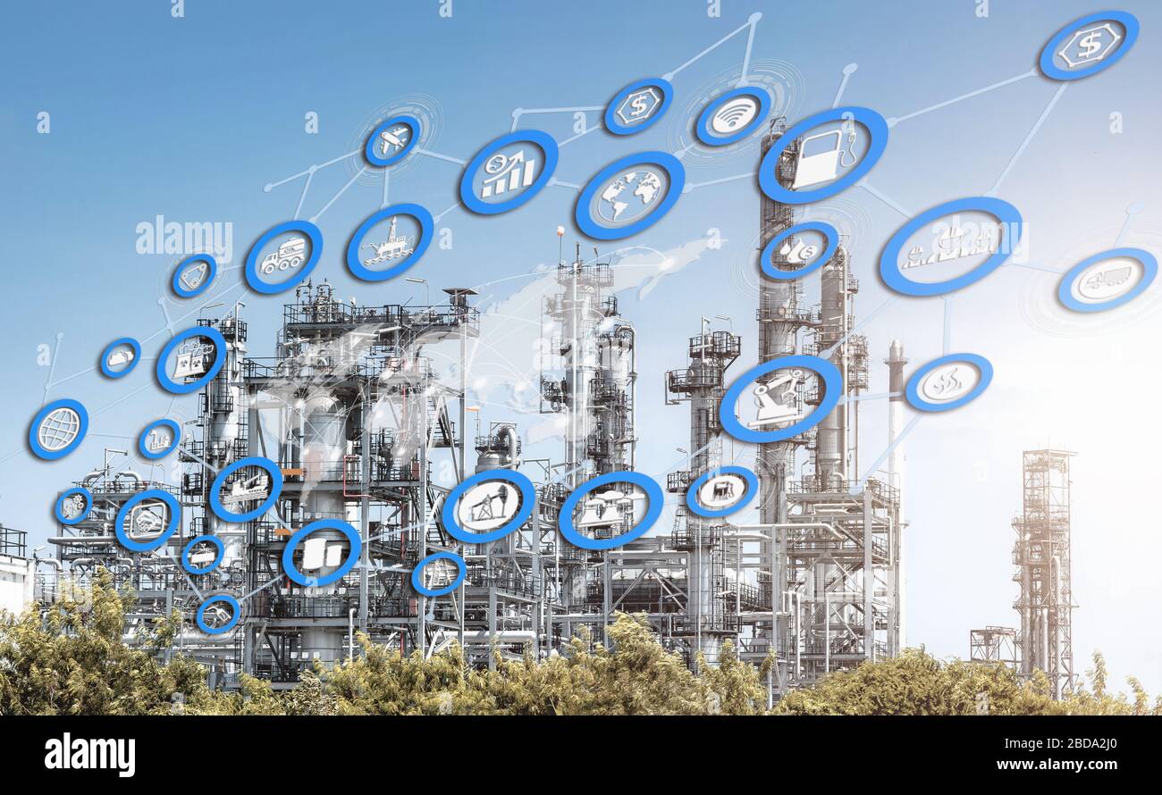 The oil refinery at industry zone. icons concept modern of fuel ...