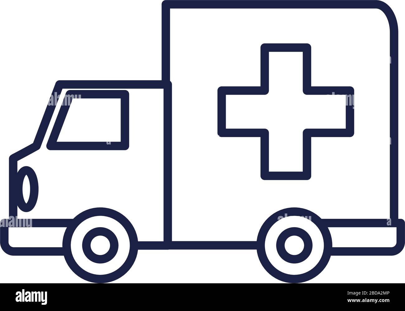 Cross inside ambulance line style icon design of Medical care health ...