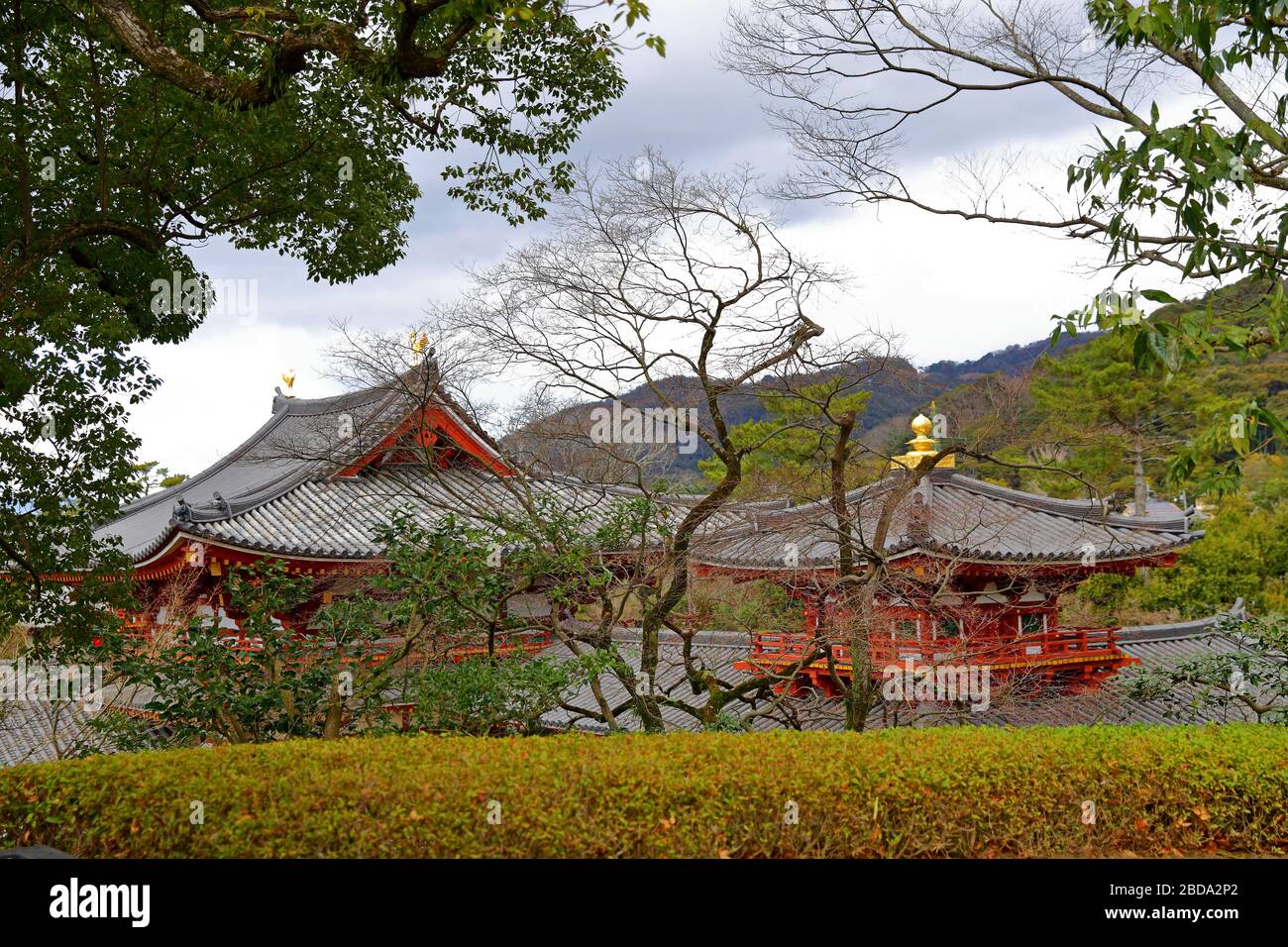 Traditional Japanese architecture in the Byodoin Complex at the city of ...