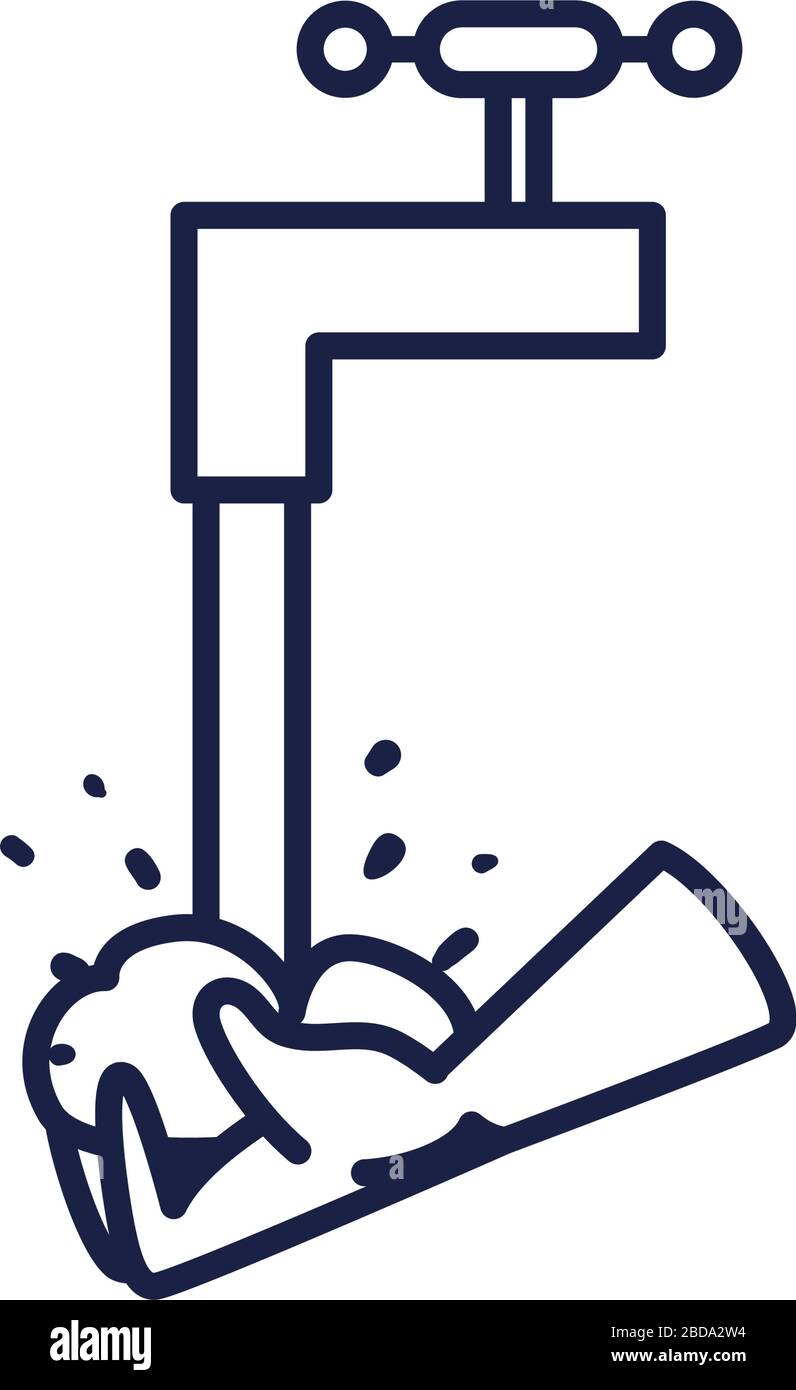 Hands washing under water tap line style icon design, Hygiene wash ...