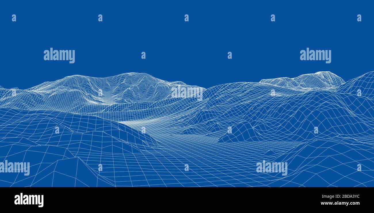 Abstract 3d wire-frame landscape. Blueprint style Stock Vector Image ...