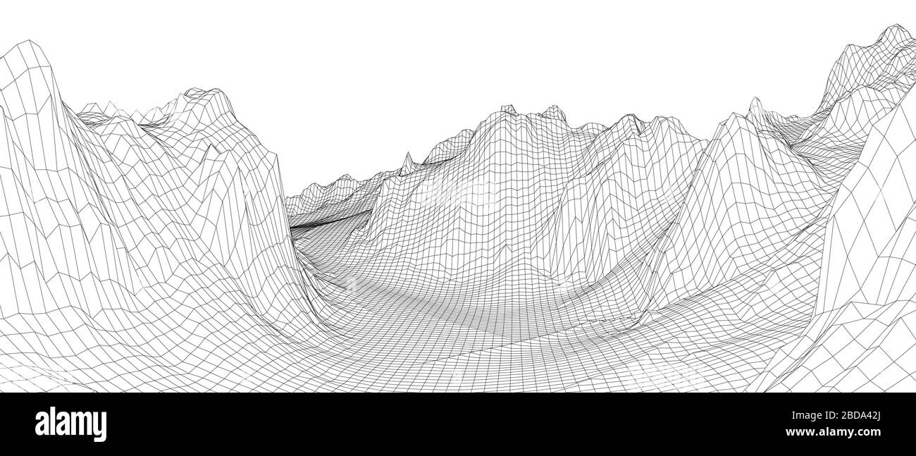 Abstract 3d wire-frame landscape. Blueprint style Stock Vector Image ...
