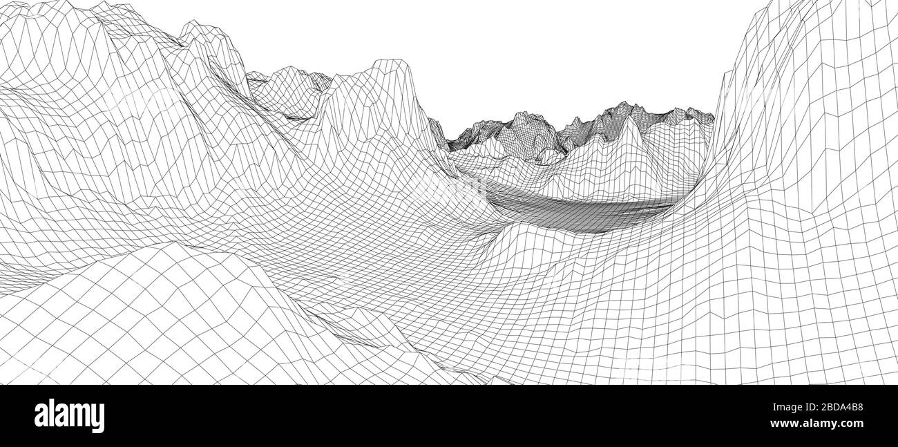 Abstract 3d wire-frame landscape. Blueprint style Stock Vector Image ...