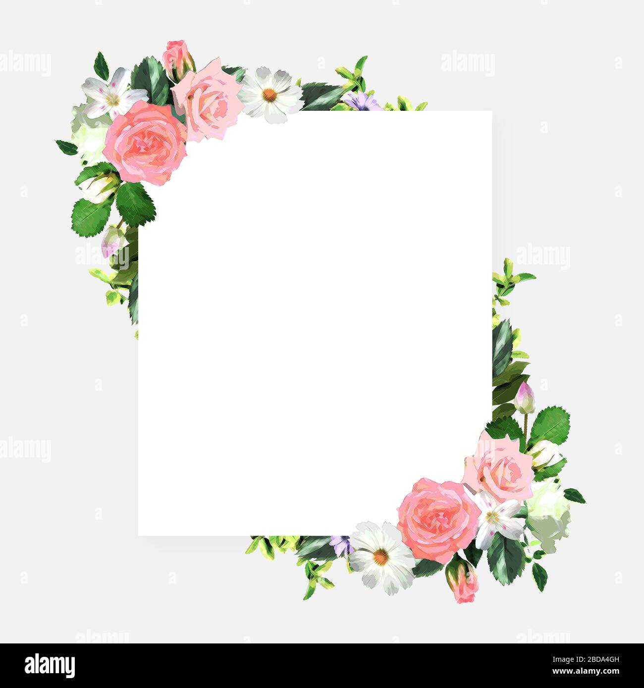 Floral square wreath frame template Stock Photo - Alamy