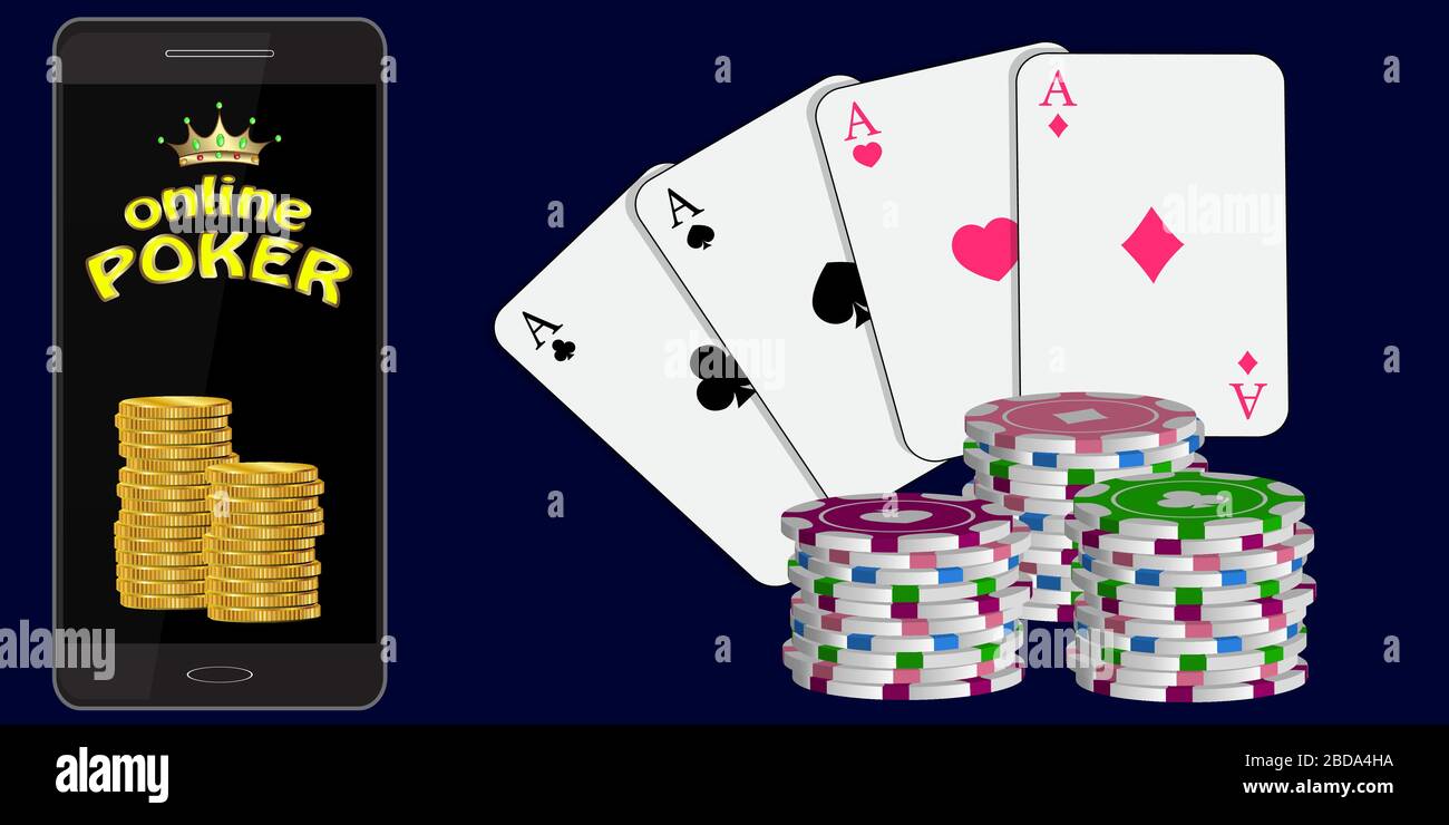 online poker poster on a dark blue background. vector illustration ...