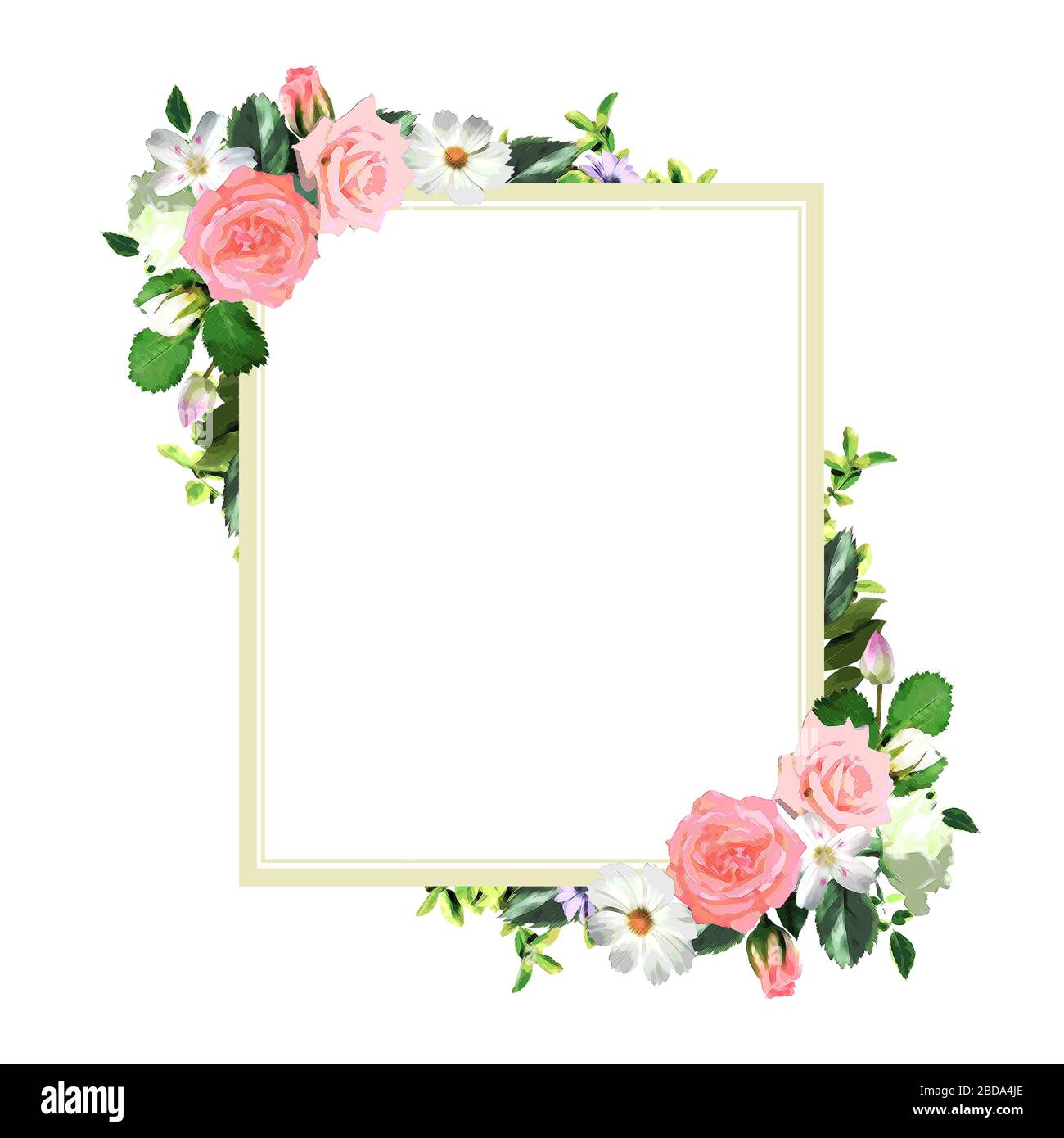 Floral square wreath frame template Stock Photo - Alamy