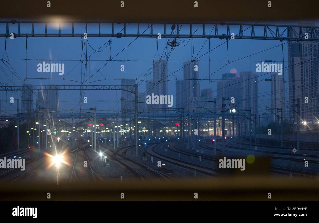 Wuhan, China's Hubei Province. 8th Apr, 2020. Train D9301 departs for ...