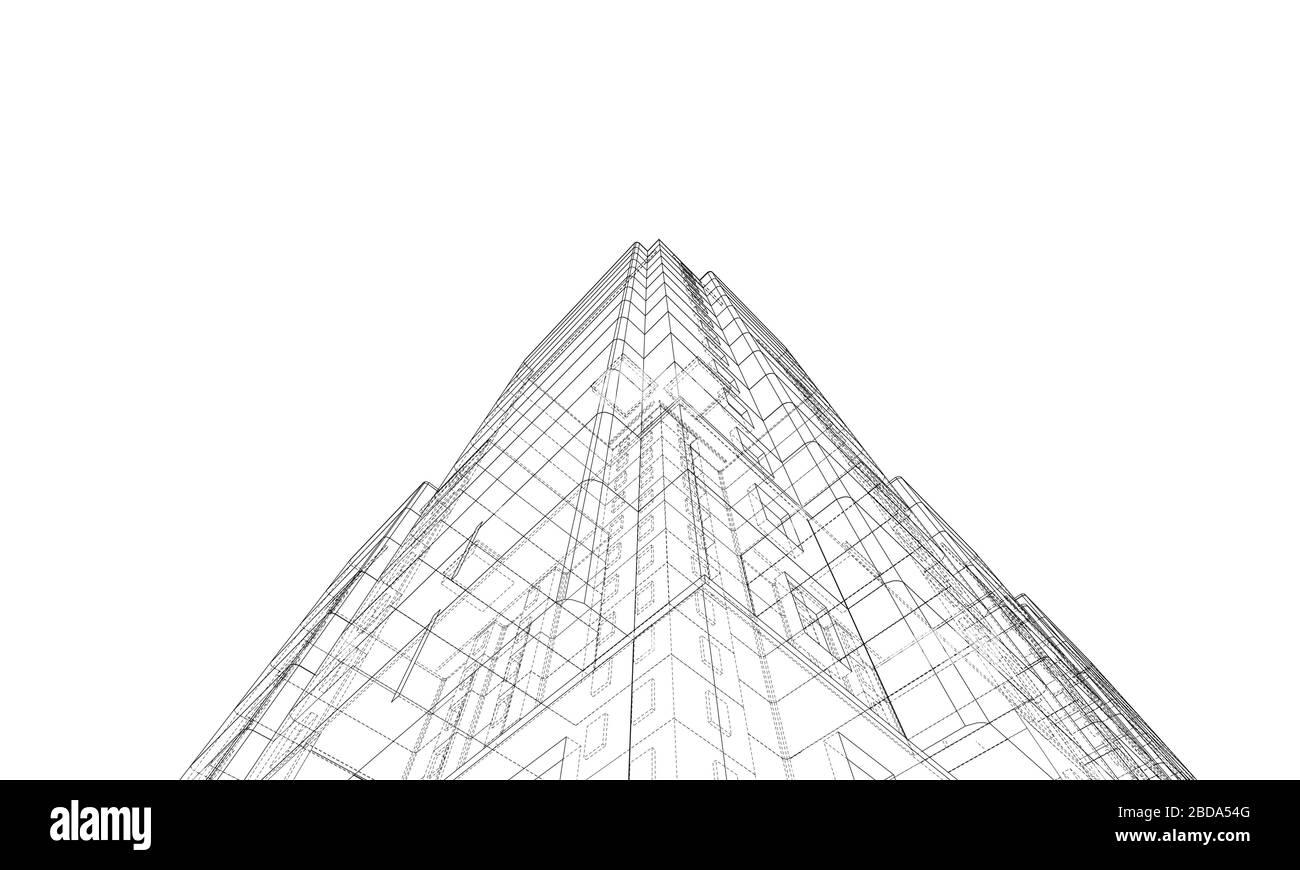 Vector wire-frame model of a multi-storey building Stock Vector Image ...