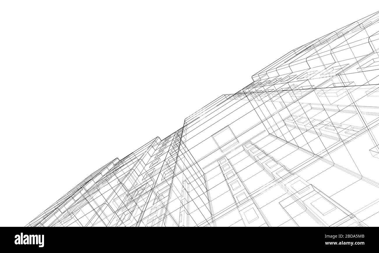 Vector wire-frame model of a multi-storey building Stock Vector Image ...