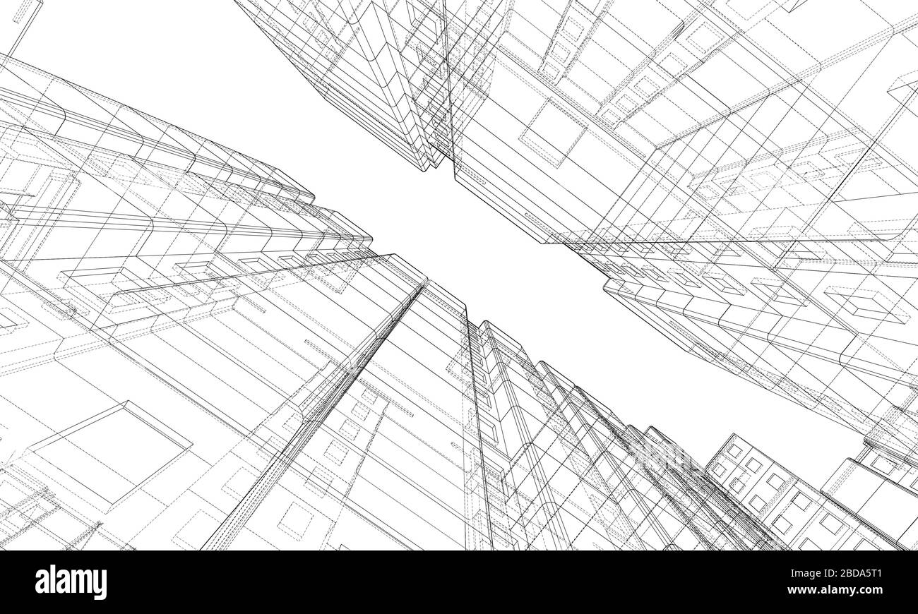 Vector wire-frame model of a multi-storey building Stock Vector Image ...