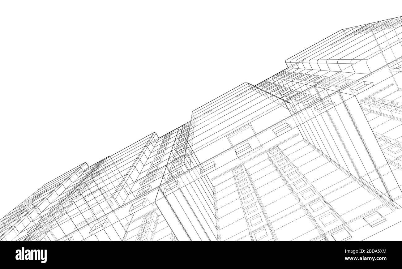 Vector wire-frame model of a multi-storey building Stock Vector Image ...