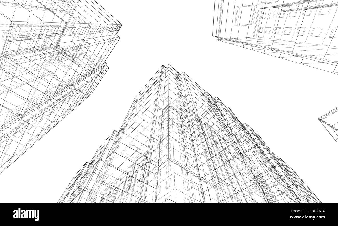Vector wire-frame model of a multi-storey building Stock Vector Image ...