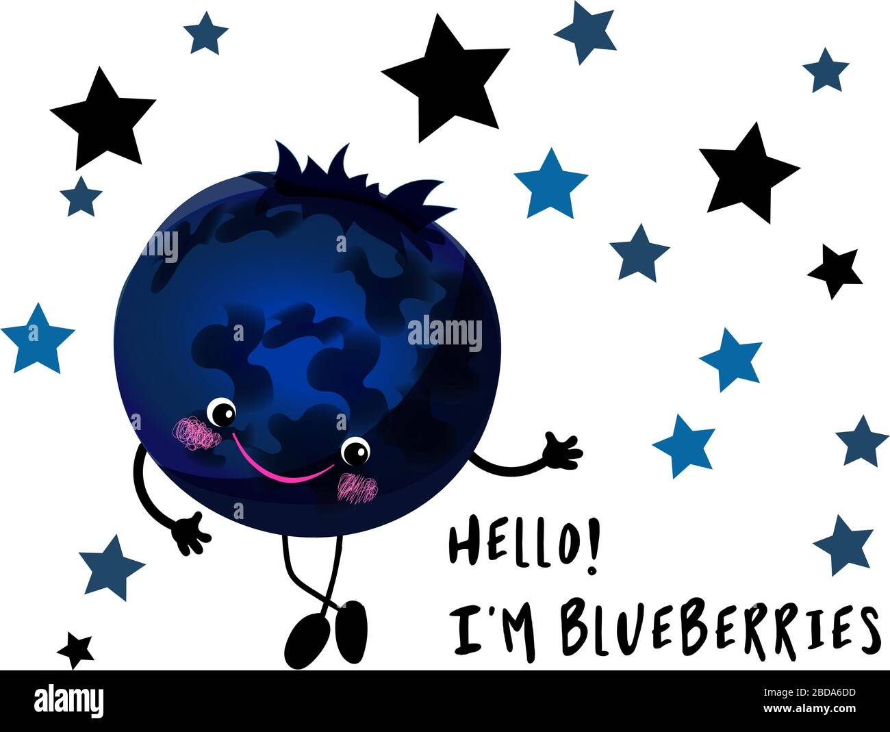 Hi, I'm blueberry. Greeting card with berries for children. Cartoon ...