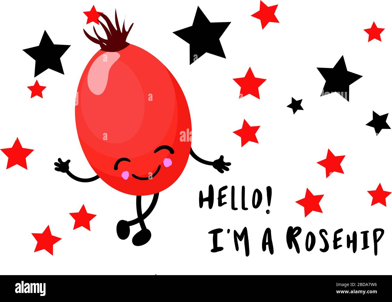 Hi, I m a rosehip. Postcard with berries for children. Kawaii cartoon ...