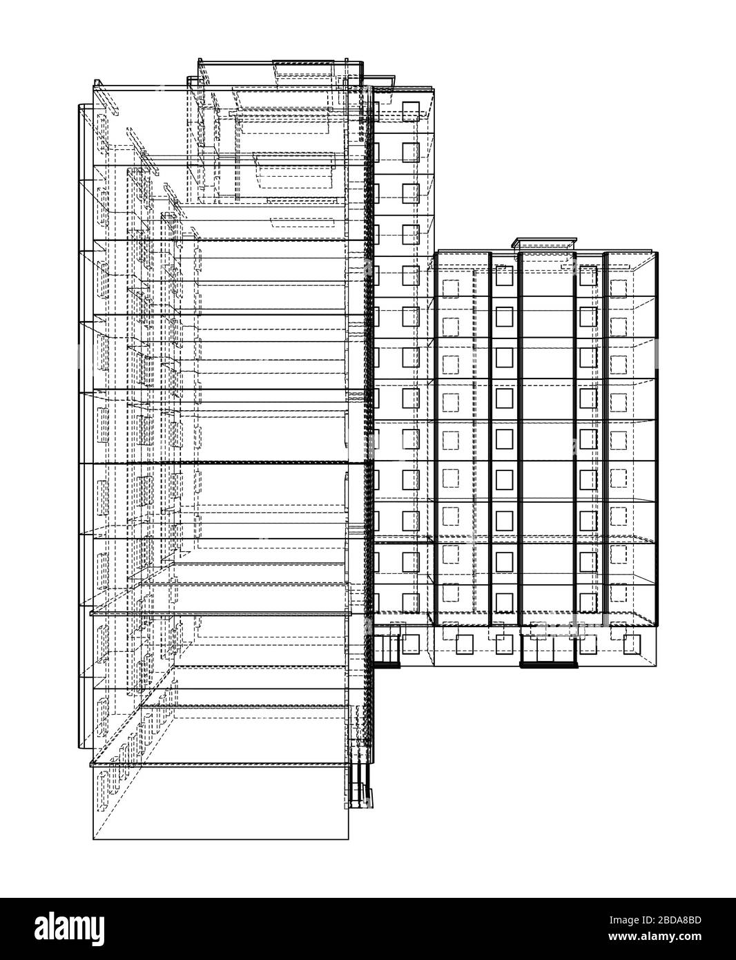 Vector wire-frame model of a multi-storey building Stock Vector Image ...