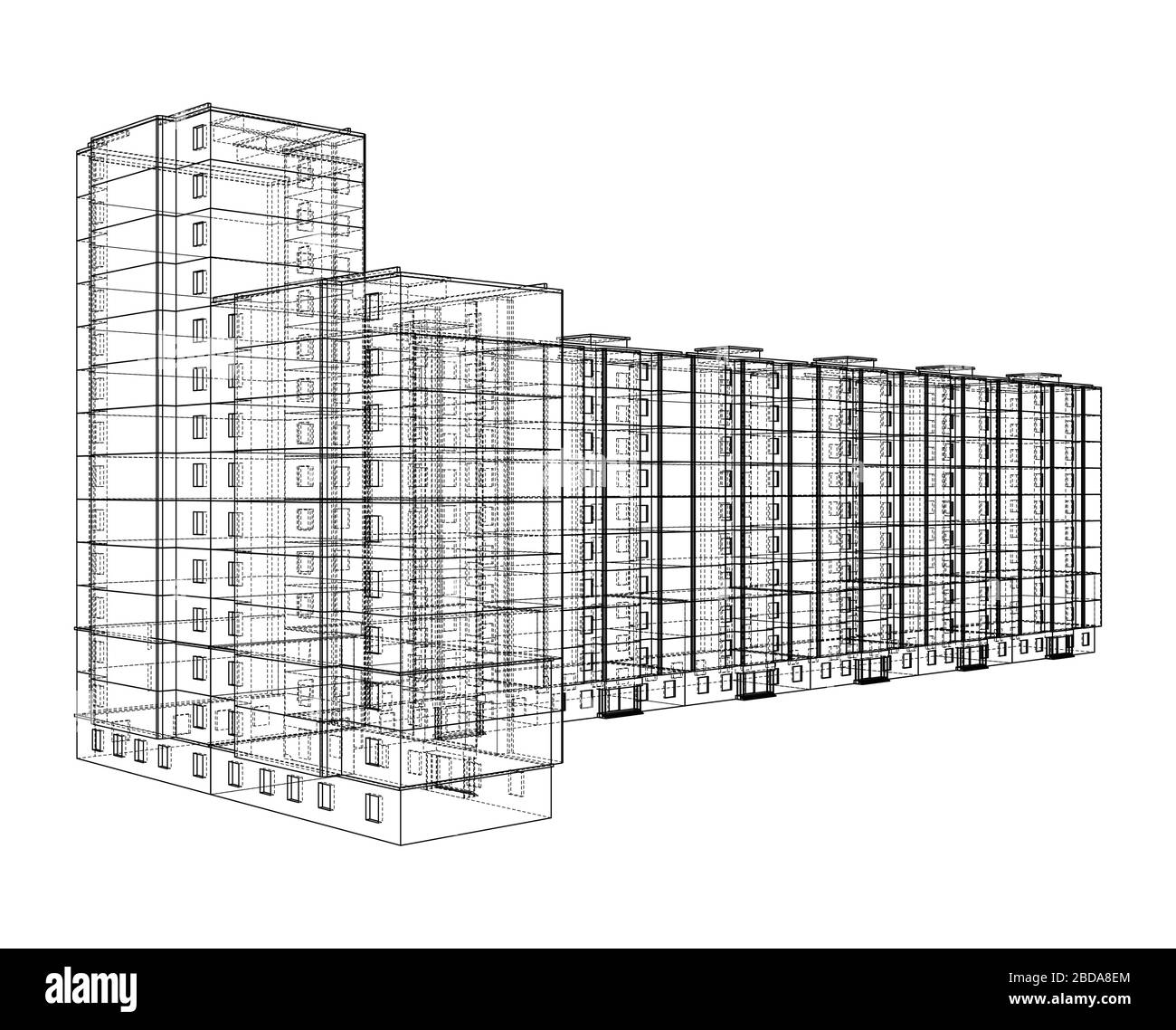 Vector wire-frame model of a multi-storey building Stock Vector Image ...