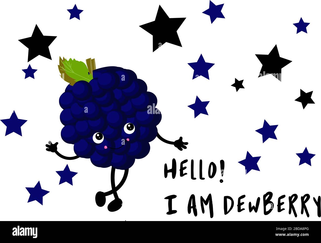 Hi, I'm a dewberry. Greeting card with berries for children. Kawaii ...