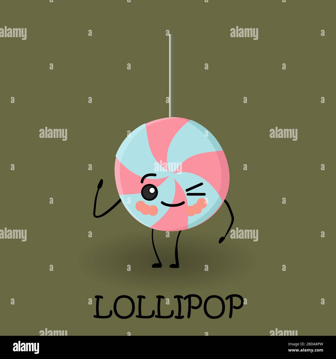 lollipop candy character with face and smile. Kawaii sweets and ...