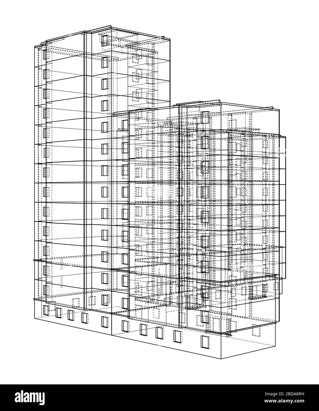 Vector wire-frame model of a multi-storey building Stock Vector Image ...