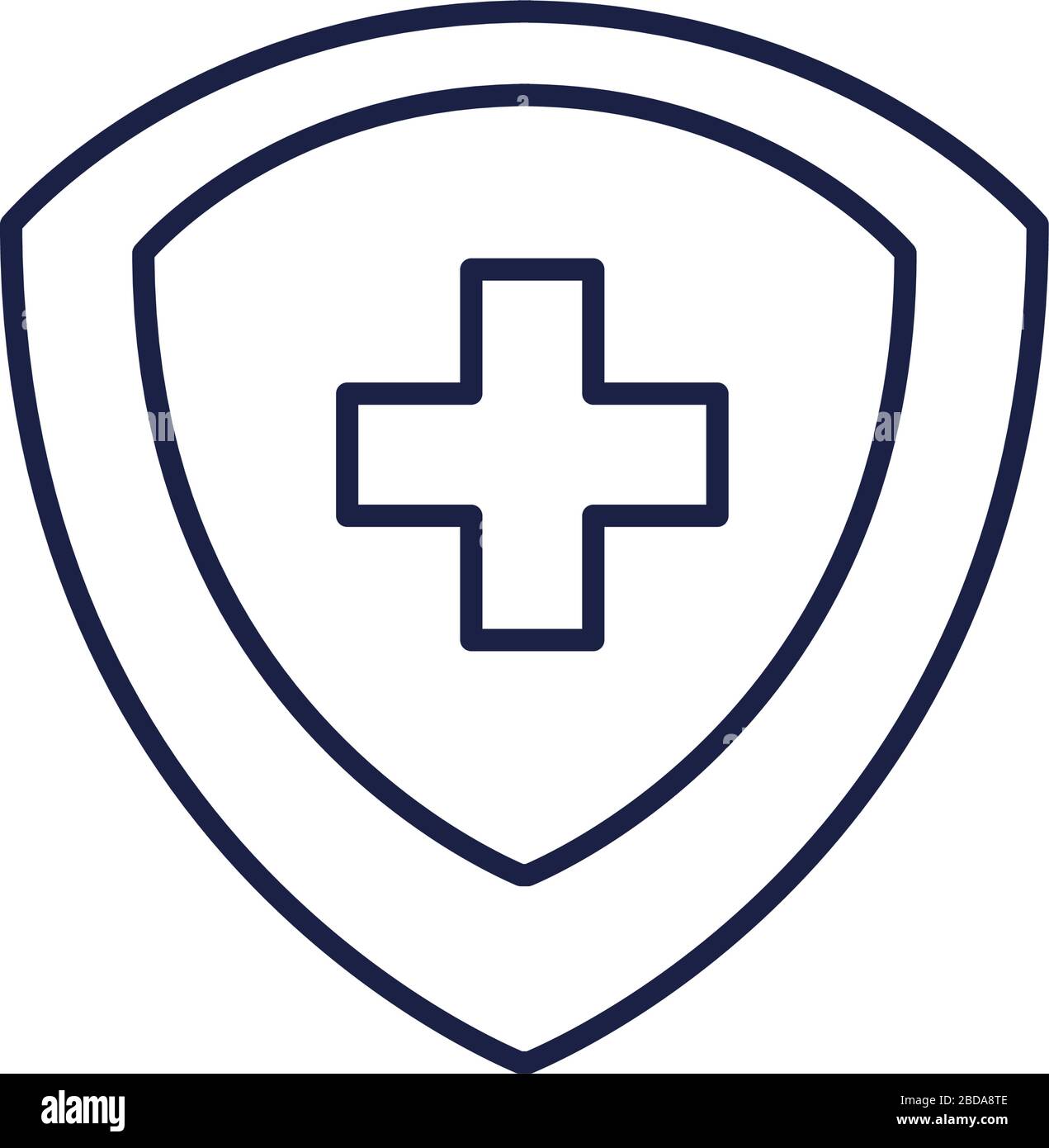 Cross inside shield line style icon design of Medical care health ...