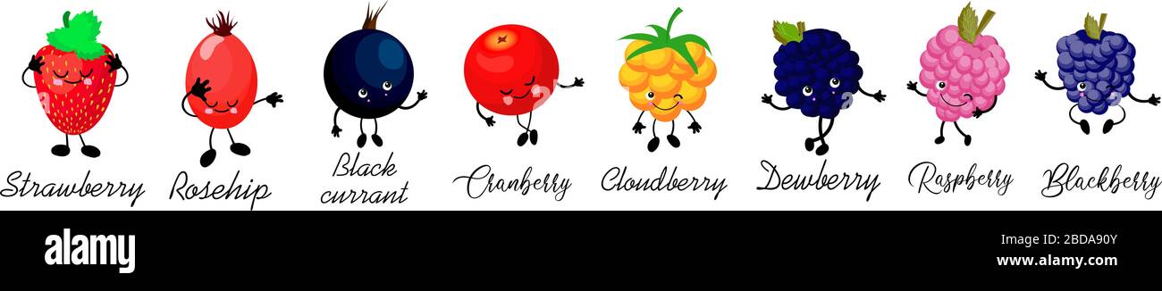 Large collection berries. berry character with eyes. White background ...