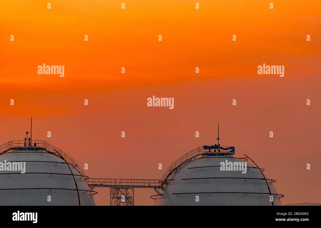 Industrial gas storage tank. LNG or liquefied natural gas storage tank ...