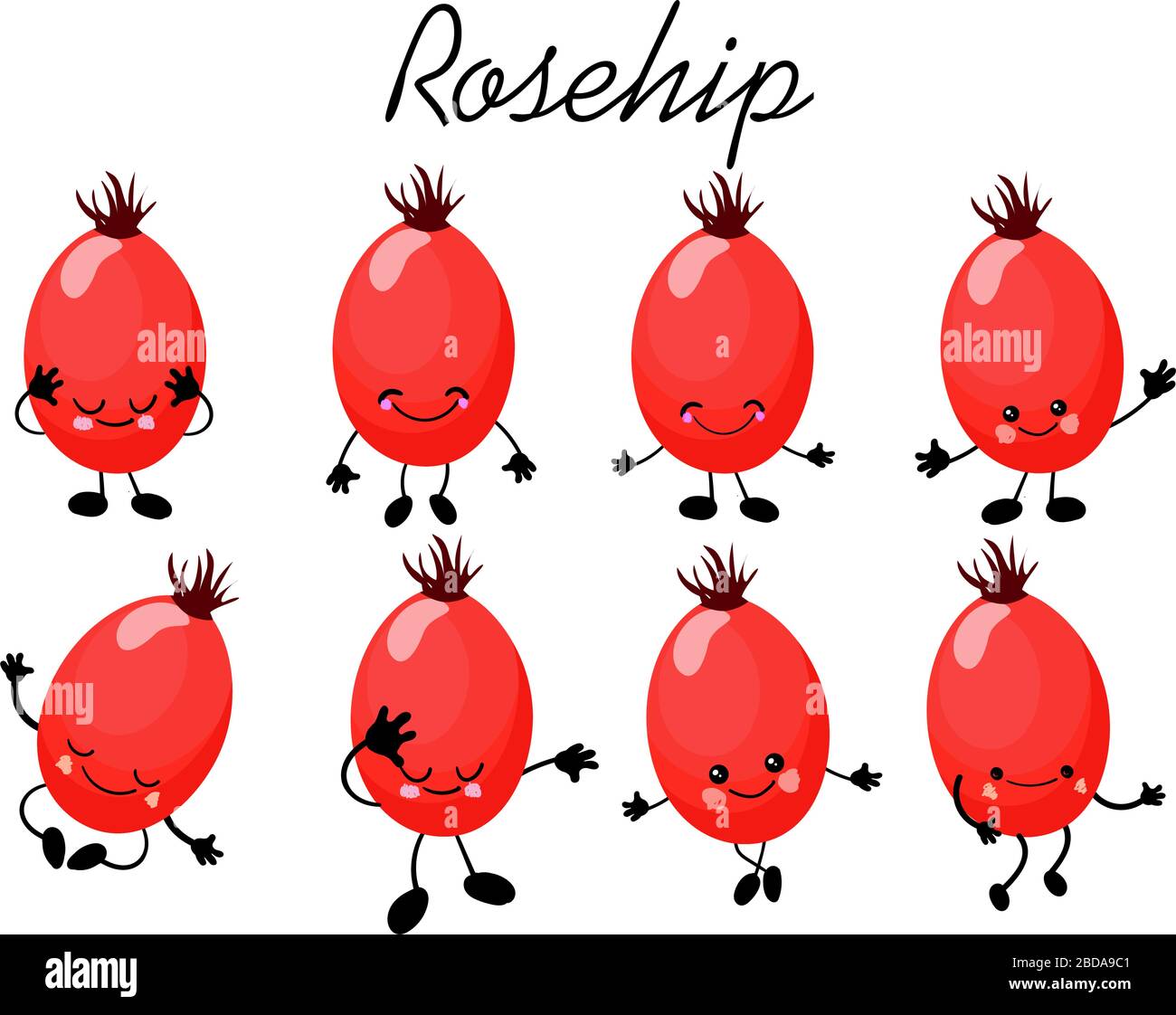 rosehip berry character. Summer berries with eyes and a smile Stock ...