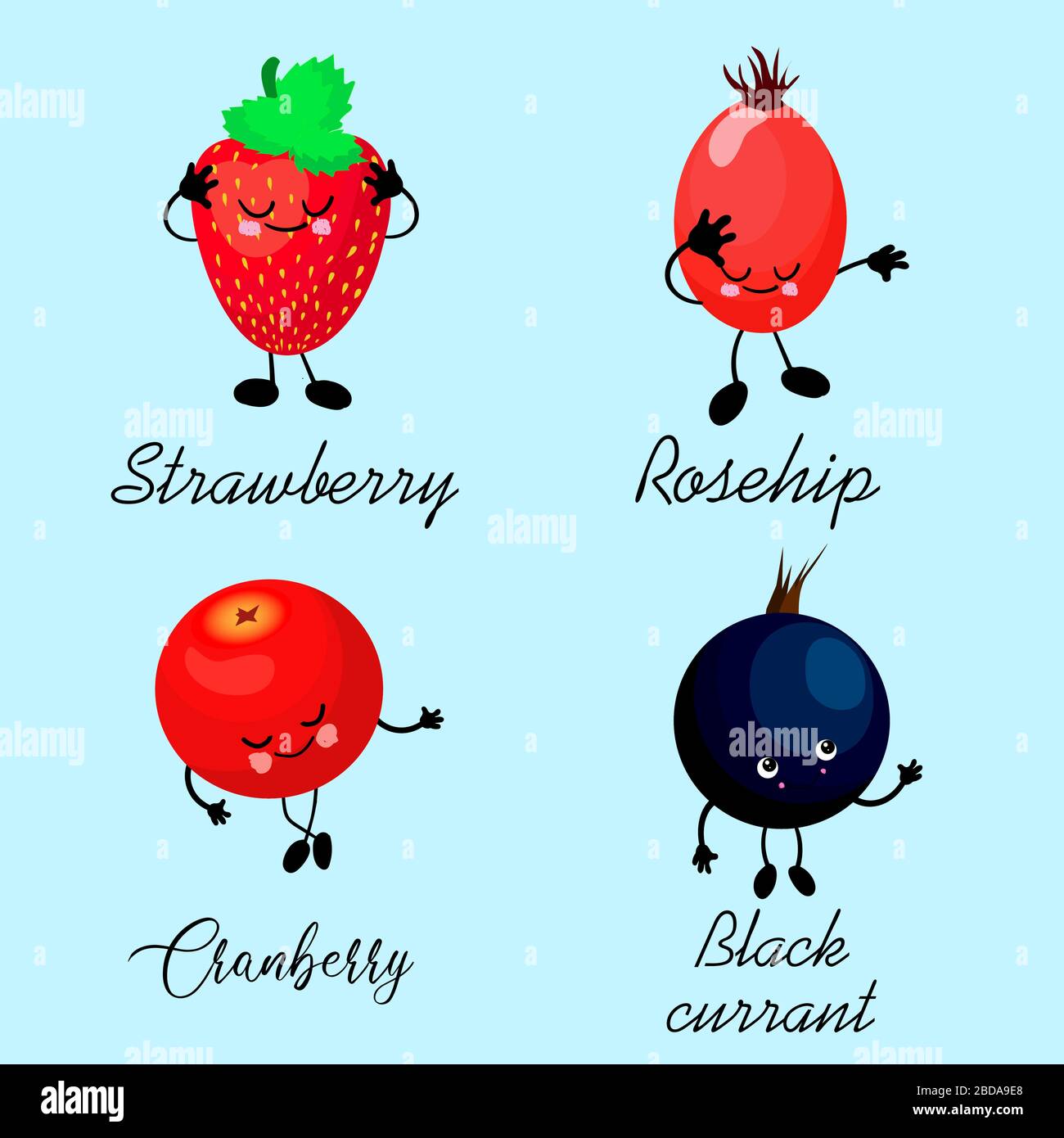 Large collection berries. berry character with eyes. White background ...