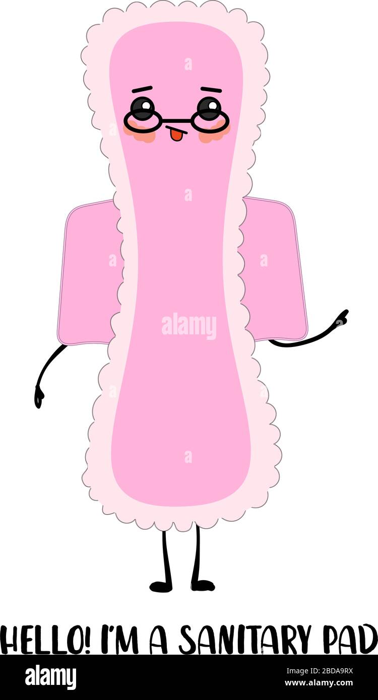 Sanitary pad for menstruation. Character for girls. White background ...