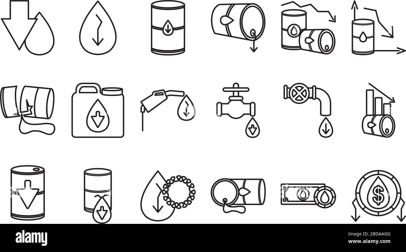 oil barrels and oil crash icon set over white background, line style ...