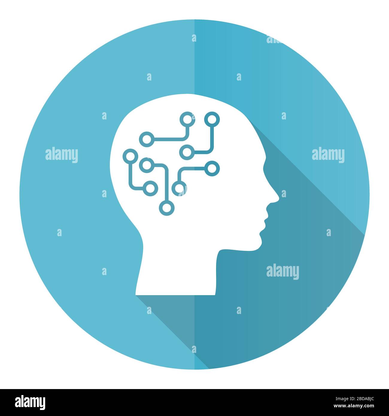 Human head blue round flat design vector icon isolated on white ...