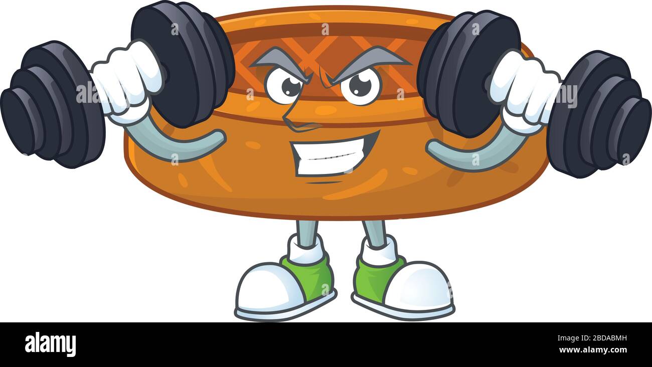 Fitness exercise peanut cookies cartoon character using barbells Stock ...