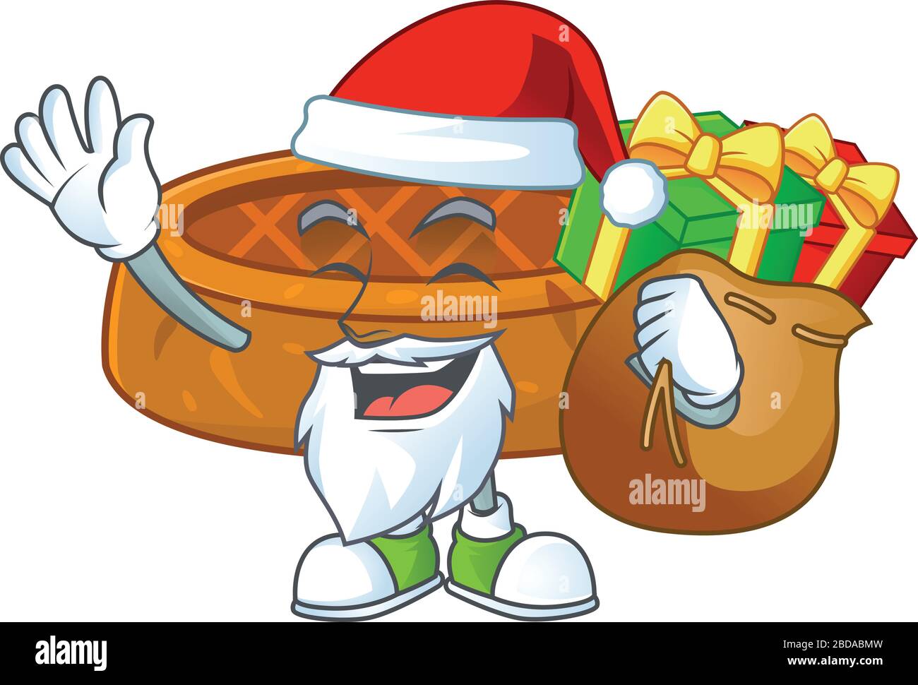 Santa peanut cookies Cartoon character design with sacks of gifts Stock ...