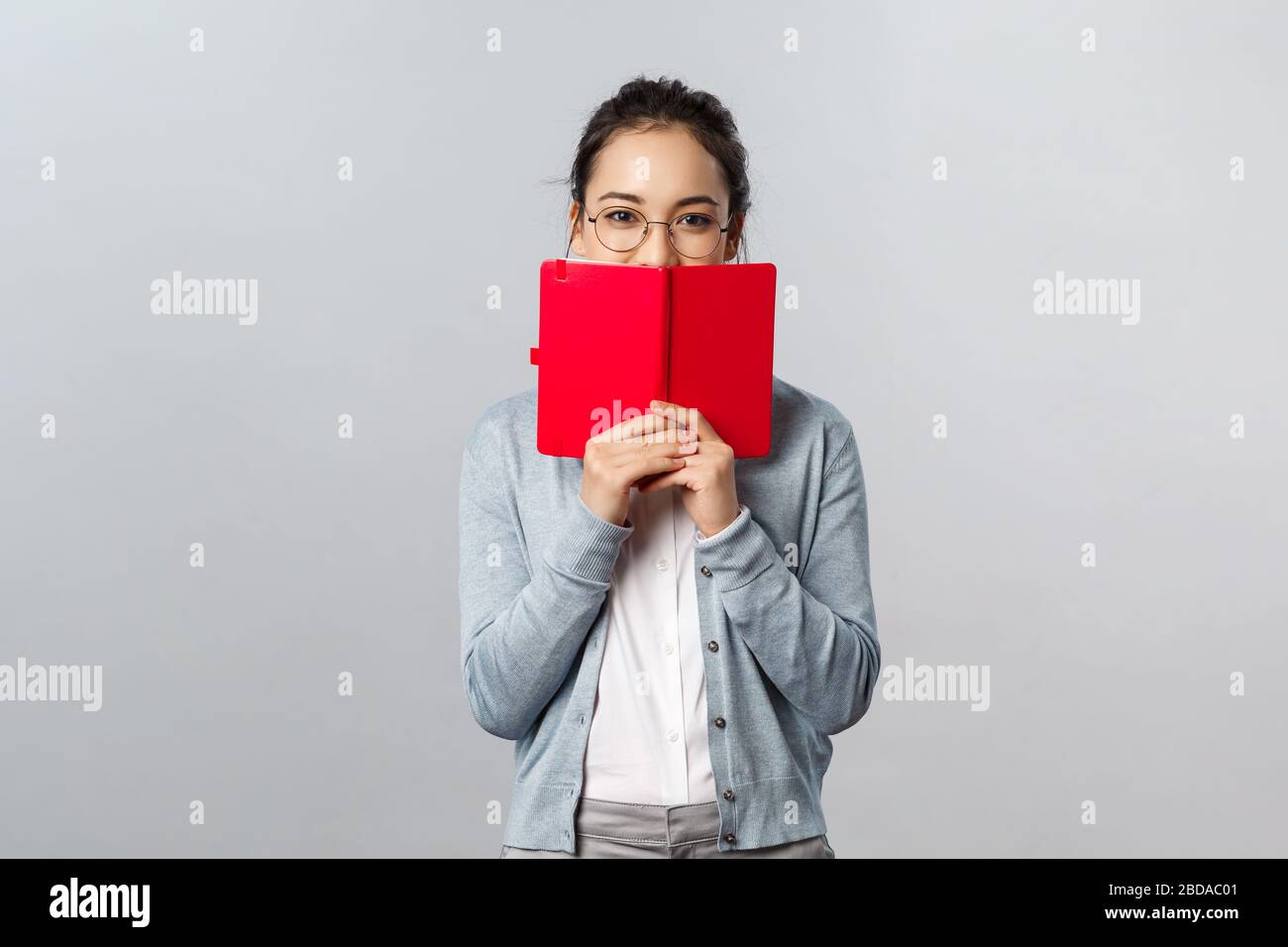 Teaching, education and university lifestyle concept. Silly blushing ...