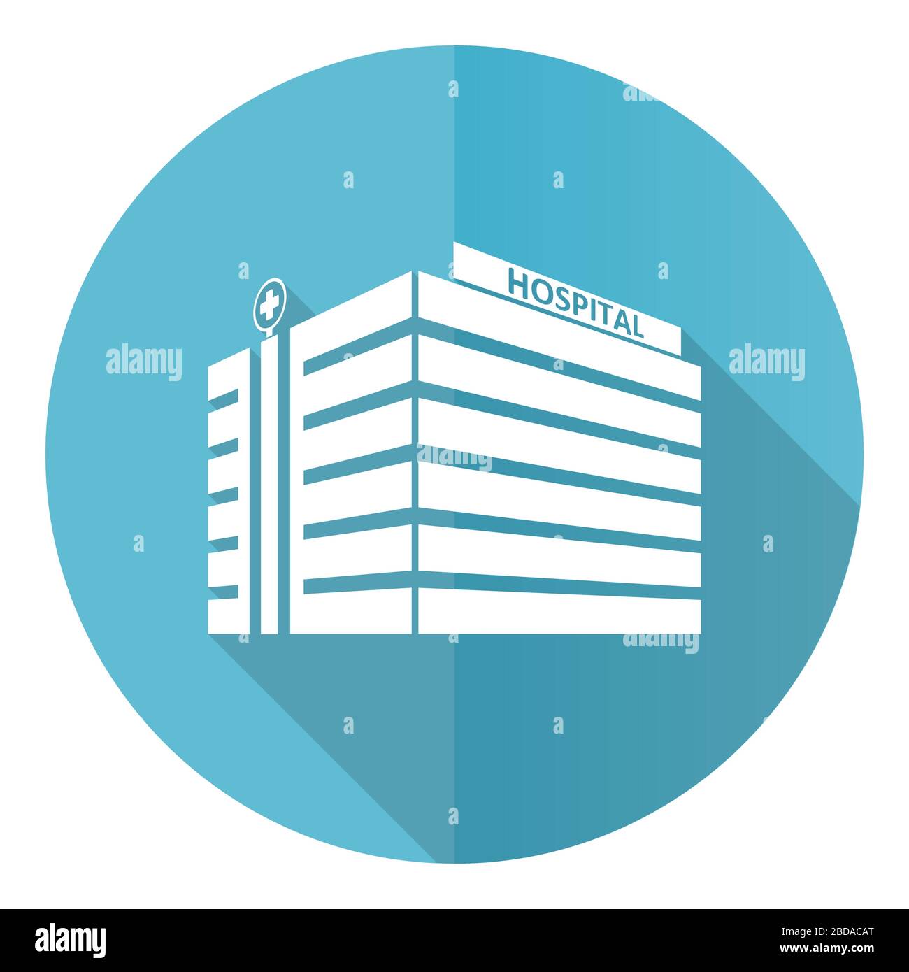 Hospital building blue round flat design vector icon isolated on white ...