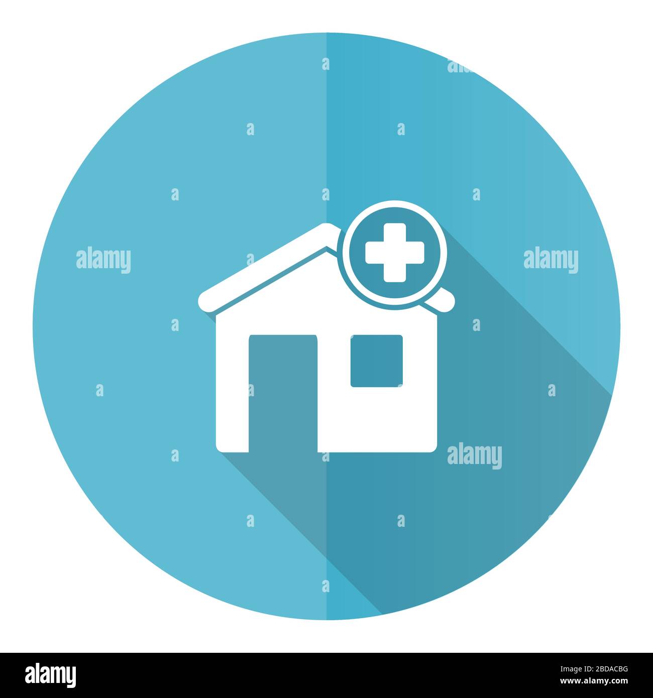 Hospital building blue round flat design vector icon isolated on white ...