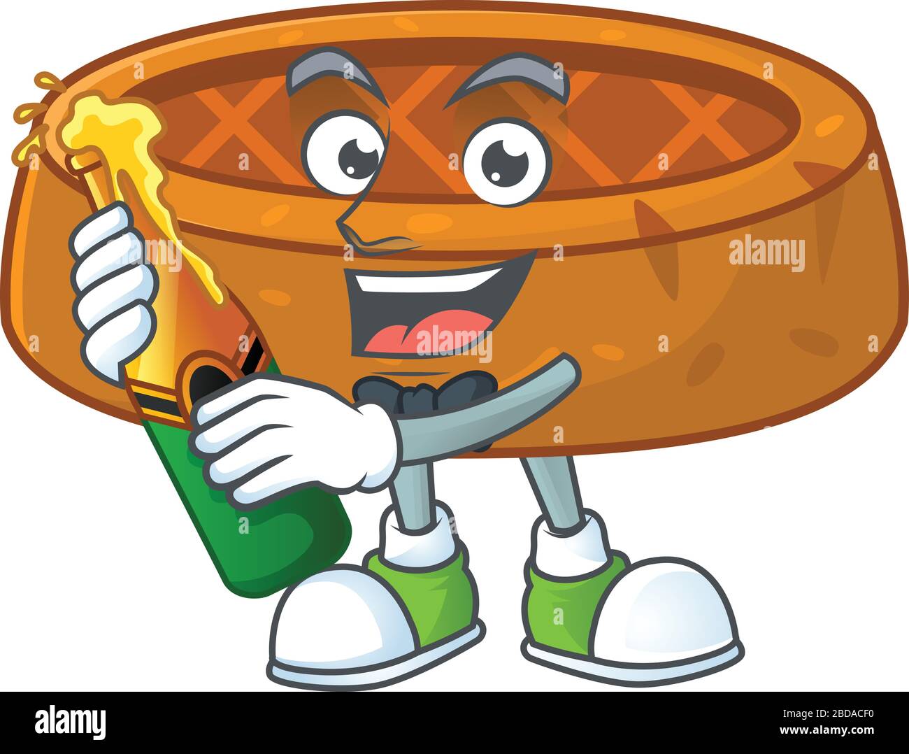 Mascot cartoon design of peanut cookies making toast with a bottle of ...