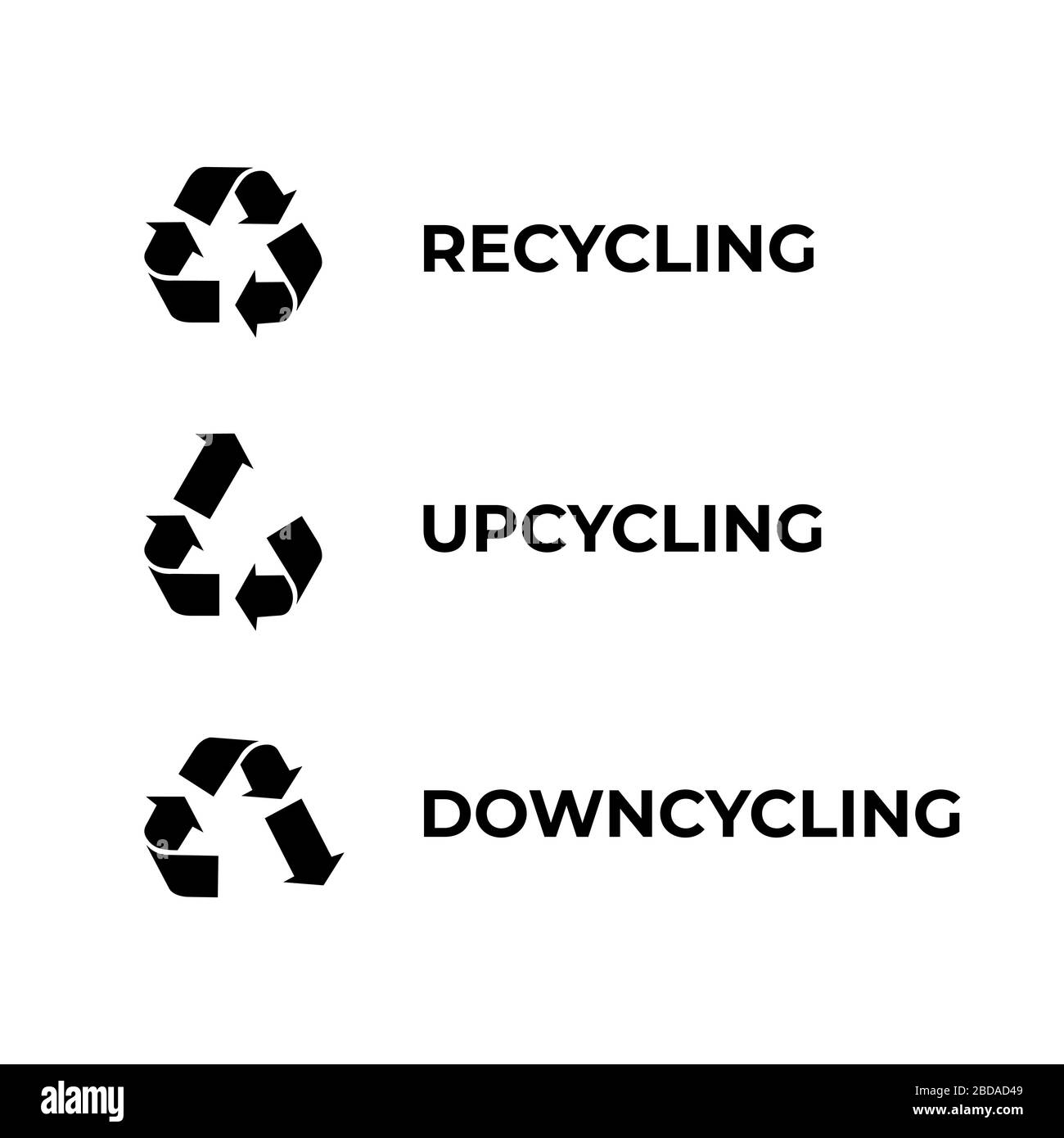 Recycle, upcycle, downcycle symbol isolated on white background Stock ...