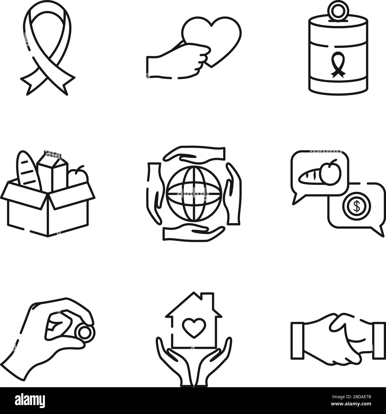 solidarity ribbon and charity and donation icon set over white ...