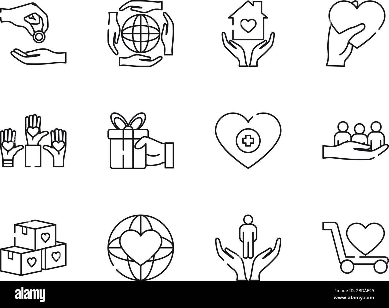 hands and humanitarian aids icon set over white background, line style ...