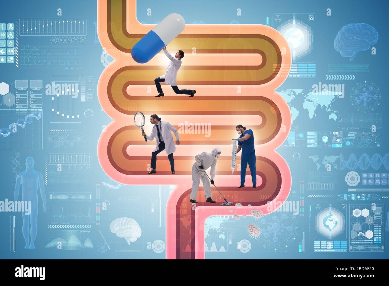 The doctors treating intestines illness - medical illustration Stock ...