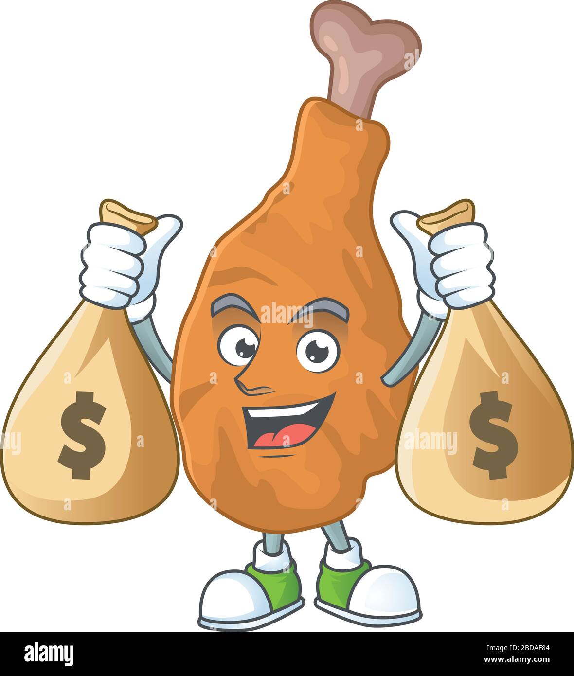 Blissful rich fried chicken cartoon character having money bags Stock ...